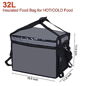 PATIKIL Insulated Bag for Food Delivery XL, 16.5"x11.4"x11.8" Insulated Delivery Bag with Divider, Catering Thermal Food Bag for Pizza HOT/COLD Food, Black (32L)