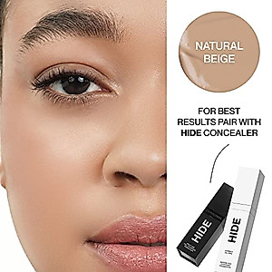 HIDE PREMIUM Liquid Foundation, SEE SHADE FINDER Below For Perfect Match, Multi-Use Waterproof Foundation, Medium/Full Coverage Foundation, Oil Free – We Have a Shade For All Skin Types, 1 fl. Oz. (Natural Beige)