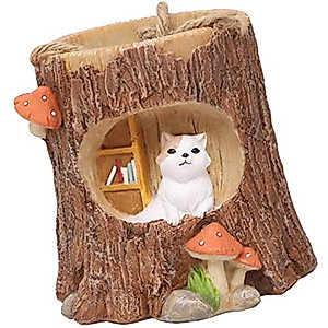 Flower Pot Hanging Tree Stump Succulent Flower Pot Flowerpot Holder Garden Planter, Flowers Container, Home Patio Decor Ornament - Cat