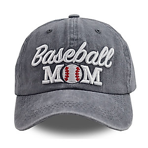 MANMESH HATT Baseball Mom Hat for Women, Funny Mother's Day Softball Accessories Team Gifts, Vintage Washed Distressed Embroidered Softball Mom Baseball Cap for Mama, Grandma Grey