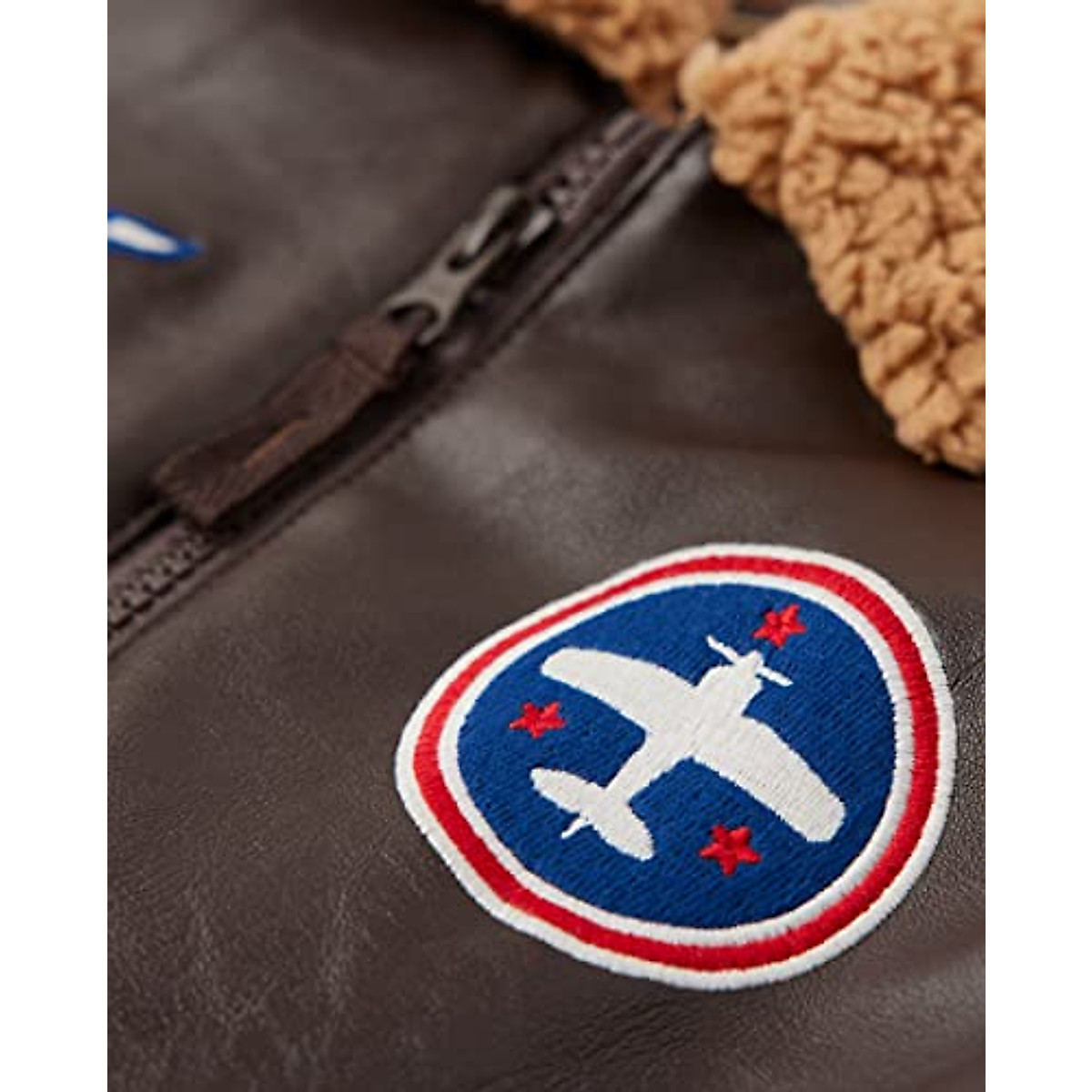 Gymboree,and Toddler Boys Embroidered Faux Leather Jacket,AVIATOR BROWN,5T