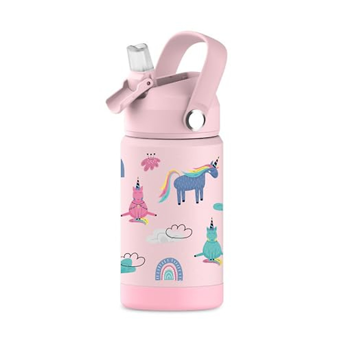 Hippypotamus Kids Water Bottle - Vacuum Insulated Stainless Steel Thermos Bottle With Straw Lid & Soft Spout For Toddlers & Kids - 12 oz (Pink Unicorn)