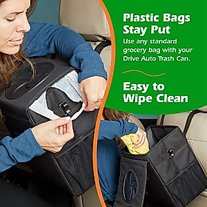 Drive Auto Car Trash Can - Collapsible, Leakproof Garbage Bin with 20 Trash Bags and Adjustable Strap - Car & Truck Accessories for Men and Women - Black, Large