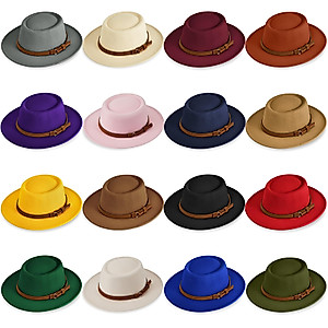 Hercicy Felt Hats for Women with Wide Brim Panama Hats for Burning Boho Hat Pork Pie Hat with Belt Vintage Jazz Hat