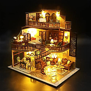 Lannso DIY Dollhouse Miniature Kit, Doll House Kit with Dust Proof Cover and Music Box, Mini Wooden Dollhouse Toys for Adult Gift(M2132)
