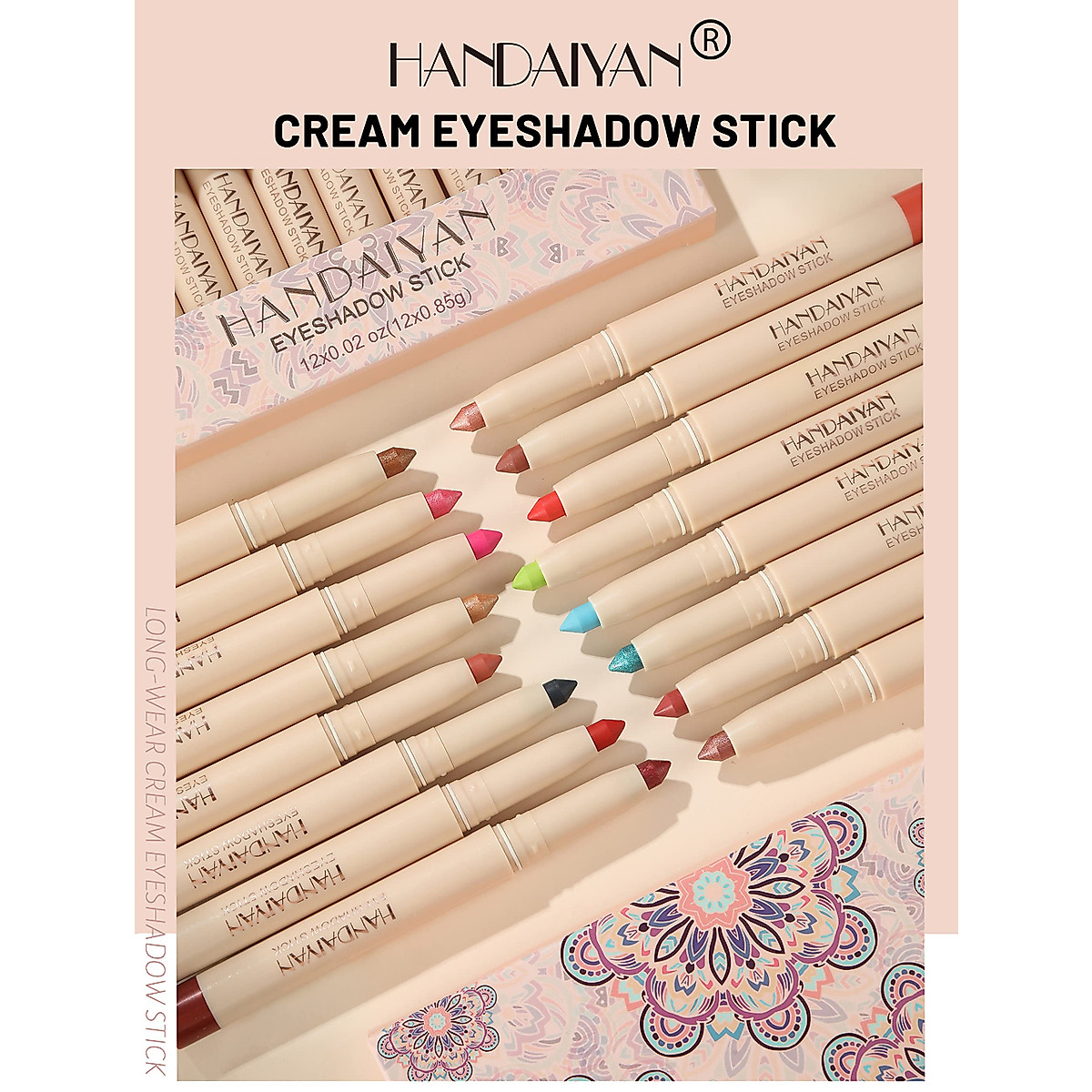 BestLand 12 Pcs Cream Eyeshadow Stick Set Matte Shimmer Rainbow Earth Colors Highly Pigmented Long Lasting Waterproof Eye Shadow stick Eye Liner Makeup with Pencil Sharpener (Set A)