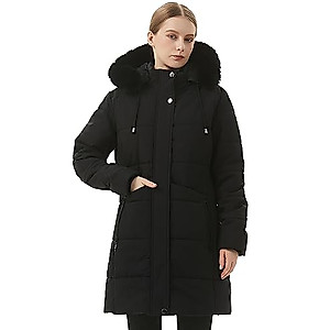 MOERDENG Women's Winter Puffer Coat Thicken Fleece Lined Down Jacket Waterproof Faux Fur Detachable Hooded Parka