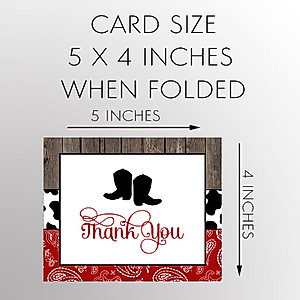 Cowboy Baby Shower Thank You Cards Boots and Bandanas Theme Folded Notes Red Black Country Barn Paisley Printed Cards Blank Inside (24 Count)