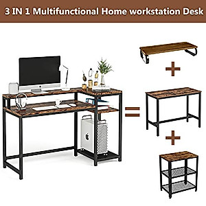 Tribesigns Computer Desk with Storage Shelves & Monitor Stand, PC Study Writing Desk, Industrial, Wood and Steel Frame, Workstations for Home Office