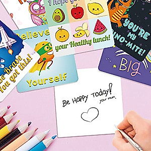 Shemira 100 Pack Lunch Box Notes for Kids, Inspirational Affirmation Cards for Kindergarten Girls Boys,Motivational Cards for Kids, Back to School Supplies,50 Styles,3.5 x 3.5 inches,Blank Back