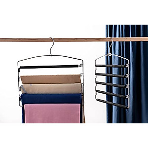 Arekuaei Pants Hangers Non Slip Space Saving Hangers Multi-Layer Swing Arm Pants Hanger Stainless Steel Space Saver Hangers for Pants Jeans Scarf Trouser Tie Towel Clothes (3 Pack Black)