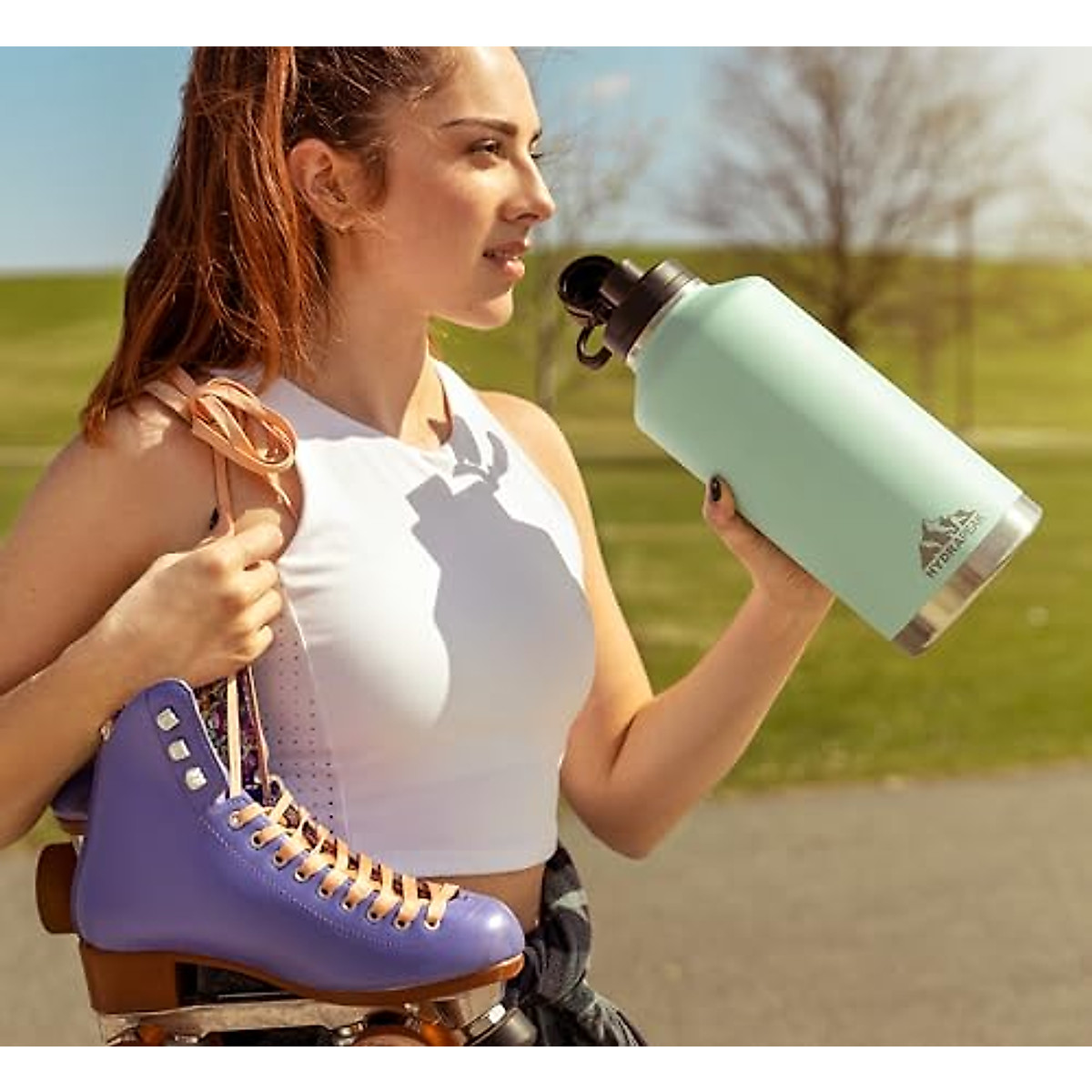 Hydrapeak 72 oz Large Insulated Water Bottle, Leak Proof Water Bottle for Hot & Cold Liquid, 72oz Water Bottles, Water Jug, Stainless Steel (Seashell)