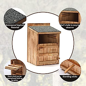 Owl House,Screech Owl House with Bird Stand,Owl Nesting Box,Barn Owl Bird House,Large Handmade Wooden Rectangular Opening Bird Box,with Mounting Screws, Easy Assembly