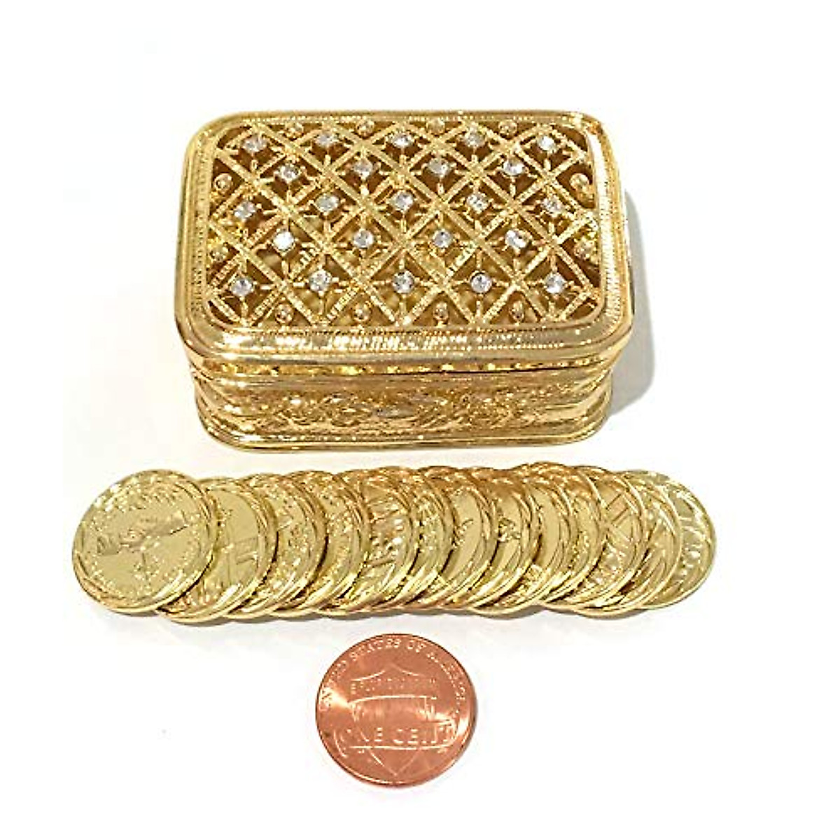 Rectangular Rhinestone Gold Wedding Arras Box & Unity Coins Arras de boda