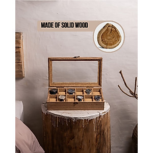 Exper City Watch Box, Watch Case for Men Women with Large Glass Lid, Wooden Watch Display Storage Box with 12 - Slots, Wood Mens Watch Box Organizer