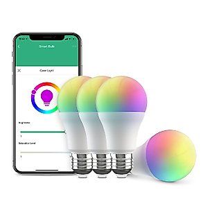 Broadlink Smart Bulb, 10W RGB Dimmable Wi-Fi LED Smart Light Bulbs Color Changing A19 800lm, Works with Alexa, Google Home, Siri and IFTTT, No Hub Required (4-Pack)