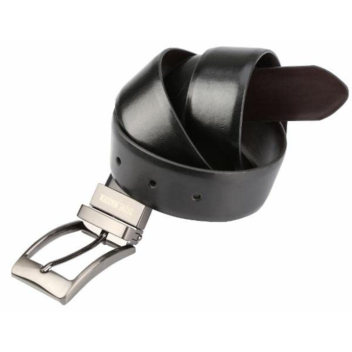 Steve Madden Men's Dress Casual Every Day Leather Belt, Black/Brown (Burnished), 38