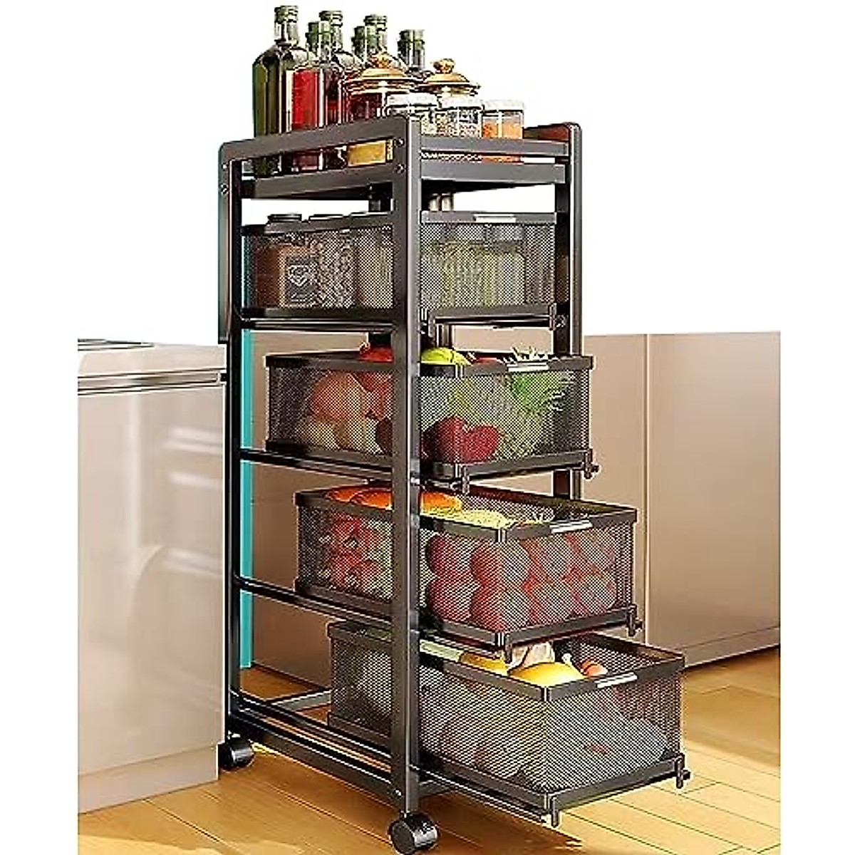 Storage Drawers Rolling Cart with Drawers Utility Cart with Drawers Organizer on Wheels Small Dresser Small Drawers Rolling Drawer Organizer Cart for Kitchen Bedroom Office (4 Tier Black)