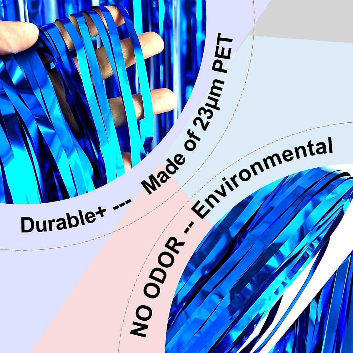 EUFARS Blue Foil Fringe Curtain- 4 Pack of 3.2x8.2ft Blue Streamers Backdrop Curtains for Blue Party Decorations Blue Photo Booth Backdrop