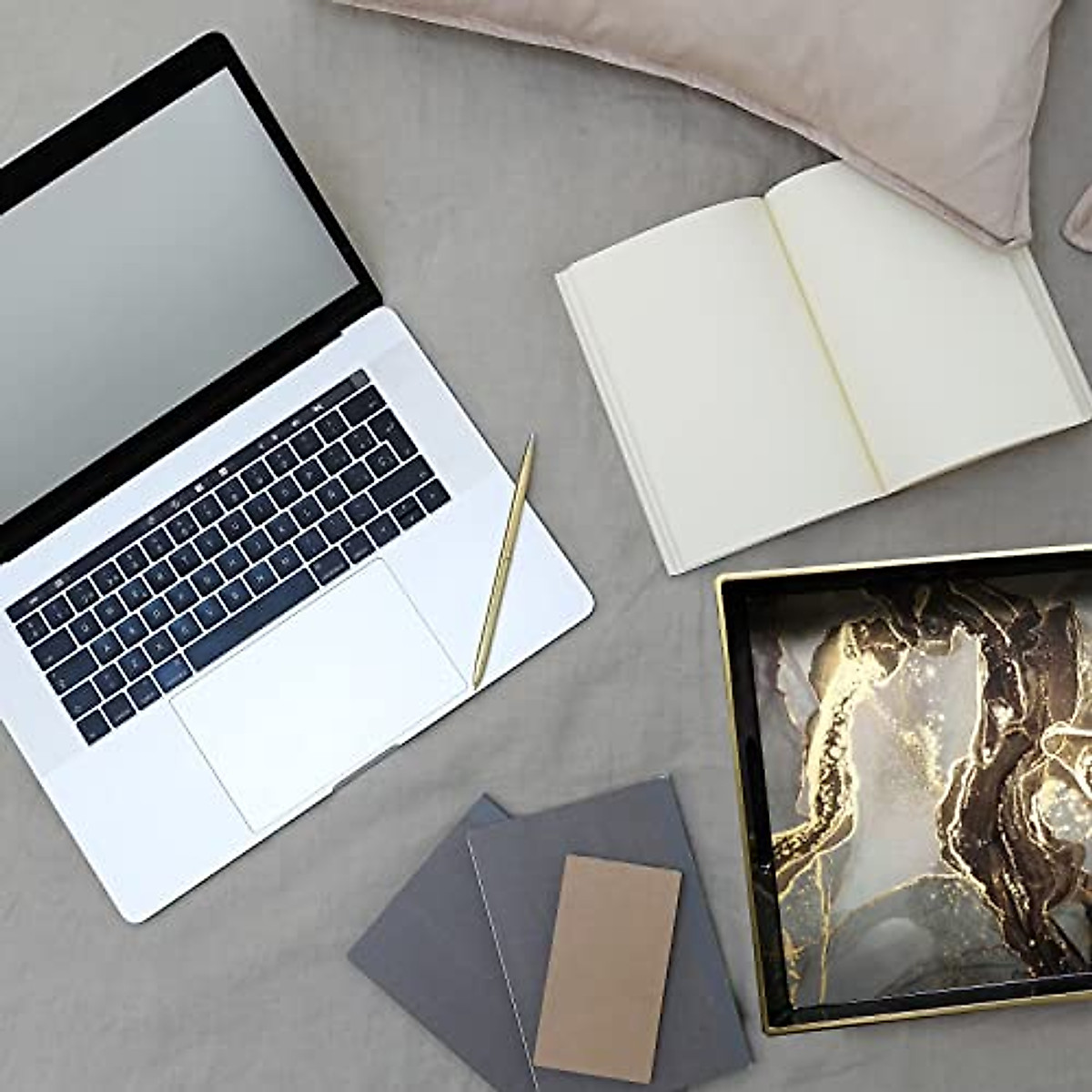 Leemxiiny Black Marbling Decorative Tray with Handles, Morden Plastic Rectangular Serving Tray for Coffee Table Bathroom, Ottoman, Home Decor, 15.7"* 10.2"* 1.38"