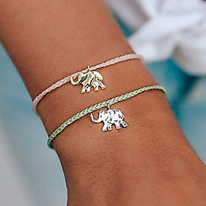 Pura Vida Gold Elephant Charity Wildlife Bracelet - 100% Waterproof, Adjustable Band - Coated Charm, Beige