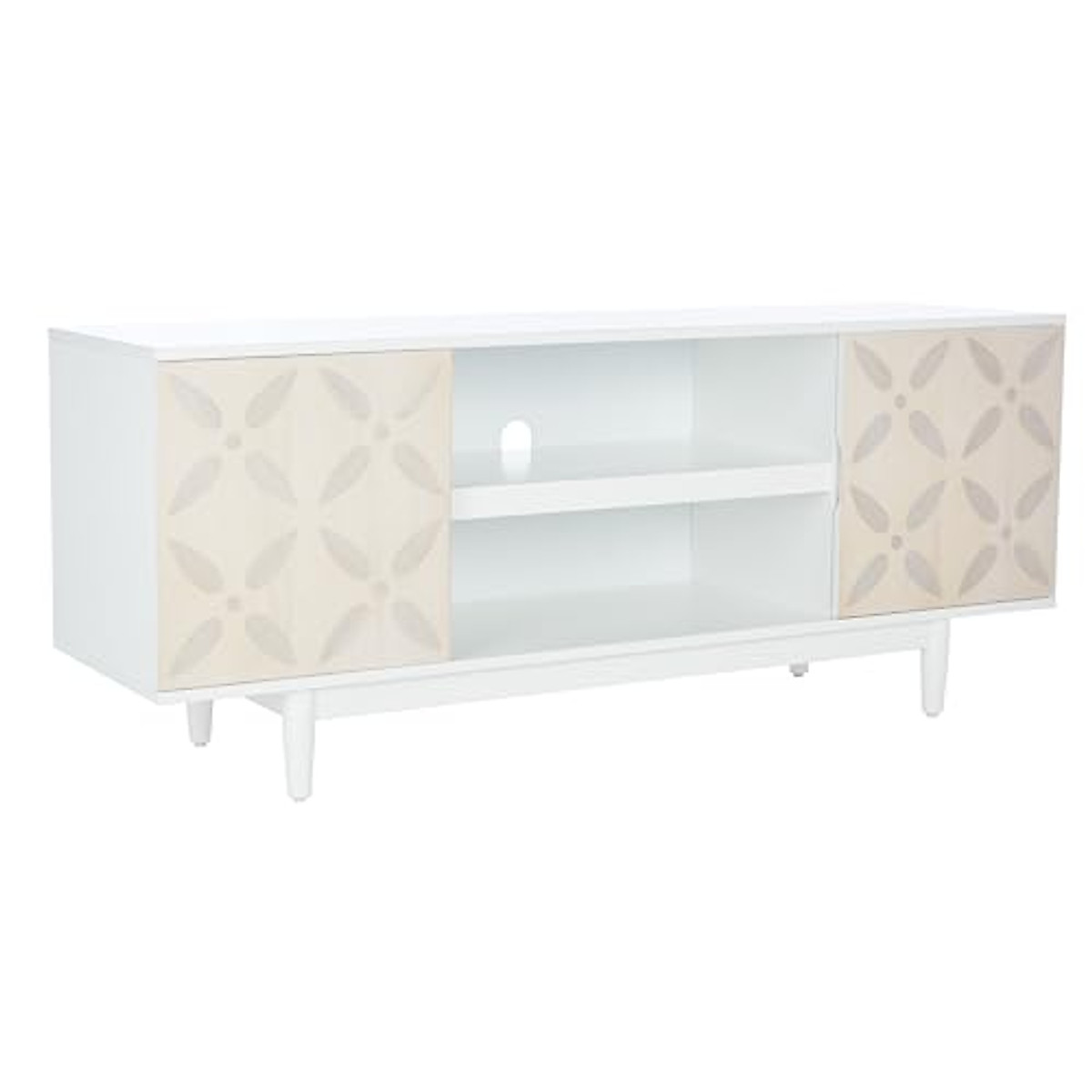 SAFAVIEH Home Collection Faye White Washed 3-Shelf Patterned Entertainment Media Stand up to 60" Flatscreen TV