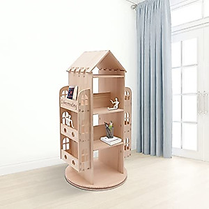 ZHFEISY Rotatable Bookshelf Pine Wood Rotating Bookshelf Castle Shape Book Shelf Organizer for Kids Large Capacity Bookshelf 45.67 x 23.23 x 23.23 inch
