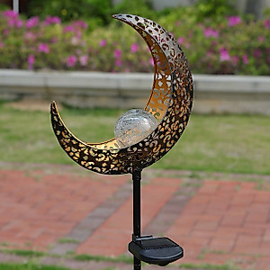 Joyathome Garden Solar Stake Lights Pathway Outdoor Moon Crackle Glass Globe Stake Metal Lights, Waterproof Warm White LED for Lawn, Patio or Courtyard