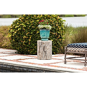 Patio Sense 62420 Elyse Round Rustic Garden Stool Wood Outdoor Seating & End Table Portable Adaptable Outdoor Furniture Ideal for Entertaining, Gardening & Decor - Seasoned Patina Finish