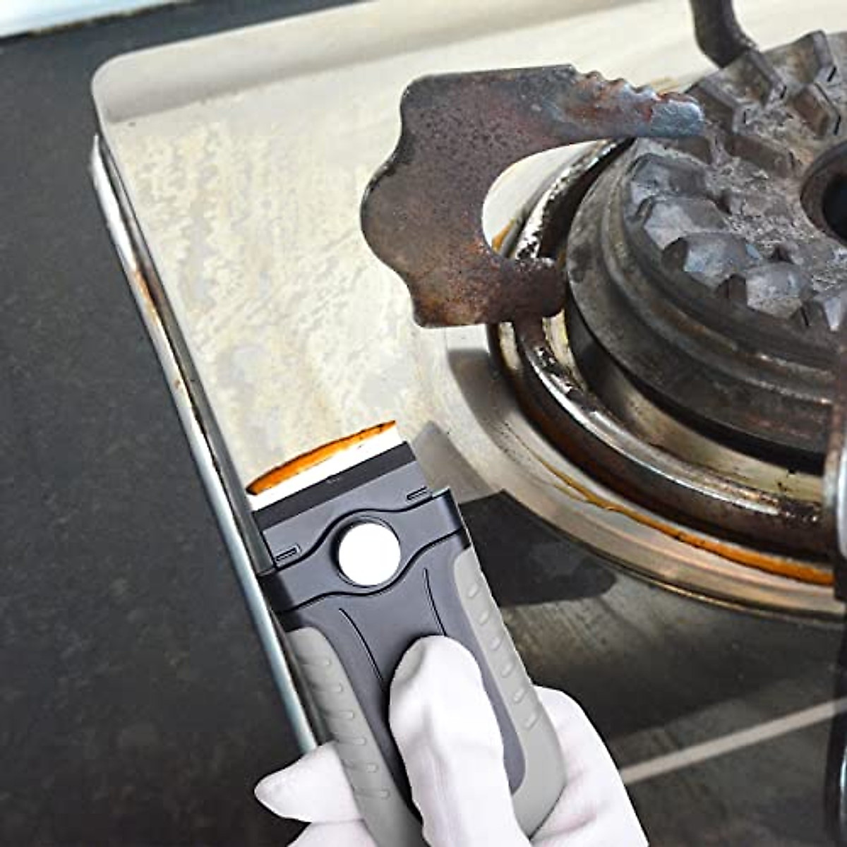 FOSHIO 2 Pack Grey Razor Blade Scraper with 20PCS Extra Razor Blades, Stainless Steel & Carbon Steel Single Edge Razor Blade Scraper Tool for Decals, Stickers, Labels, Caulk, Adhesive, Paint Removal