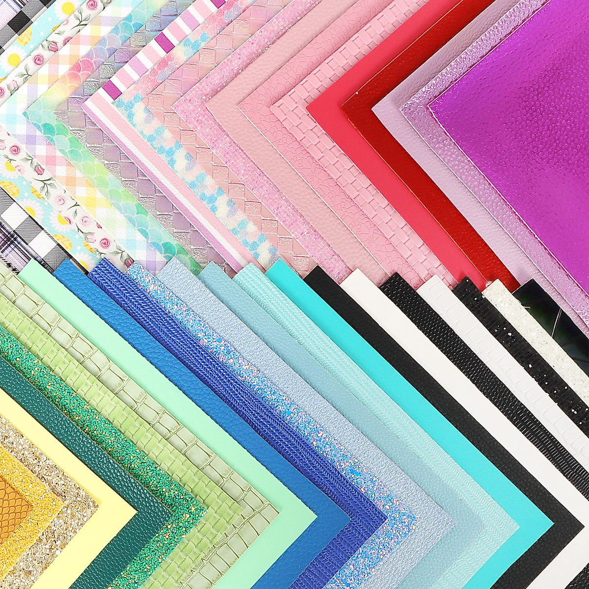 ZAIONE Random Faux Leather Sheets: Glitter Plaid Print Leather 20Pcs 8X12 Inch Grain Texture Embossed Colors Pattern Leather for Earrings Crafts