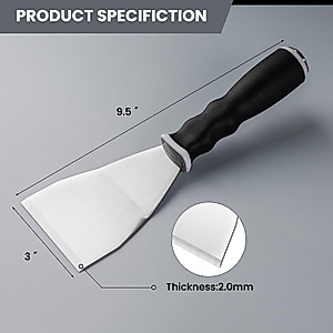 Mister Rui Bent Heavy Duty Scraper, 3" Bent Scraper with Pole Socket Hammer End, Stainless Steel Bent Blade with Anti Slip Rubber Handle, Heavy Duty Paint Remover Scraper Tool