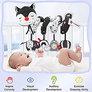 FPVERA Car Seat and Stroller Toys - Black and White Car Seat Toy High Contrast Baby Toys, Baby Plush Spiral Activity Toy for Crib Mobile, Newborn Sensory Toy Best Gift for 0 3 6 9 12 Months Infants