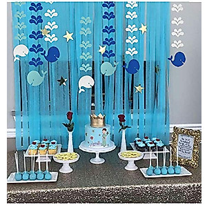 Blue Whale Hanging Paper Decoration (6pcs) - Ocean Theme Hanging Paper Party Streamers for Kids Bedroom Decoration, Ocean Sea Life Ceiling Paper for Baby Shower Party Supplies