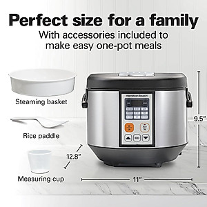 Hamilton Beach Digital Programmable Rice and Slow Cooker & Food Steamer, 20 Cups Cooked (10 Cups Uncooked), 12 Pre-Programmed Settings for Sauté, Hot Cereal, Soup, Nonstick Pot, Stainless Steel (37523)