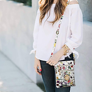 Dasein Women Small Crossbody Bag Lightweight Shoulder Purses Multi Zipper Pockets Phone Purse Handbag (white flower)