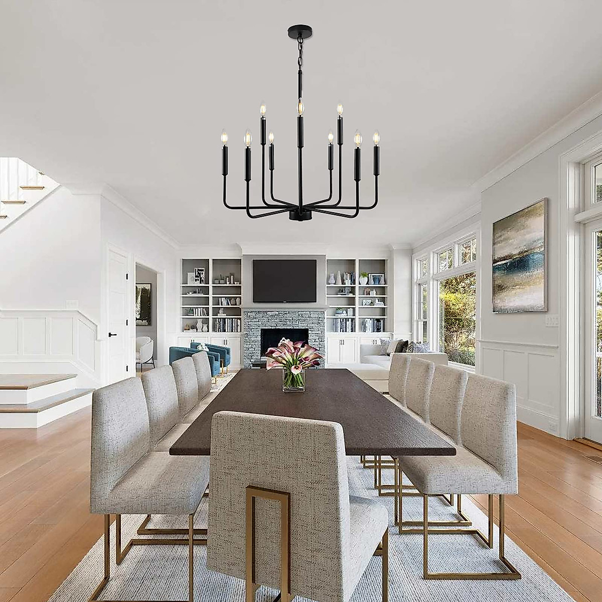 Black Chandelier, Modern Farmhouse Chandeliers for Dining Room 9-Lights Candle Pendant Lights Kitchen Island Rustic Industrial Black Metal Hanging Light Fixtures for Living Room Bedroom Entryway