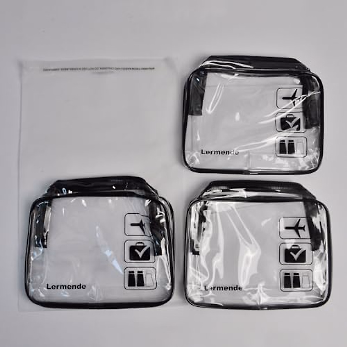 Lermende 3pcs TSA Approved Toiletry Bag with Zipper Travel Luggage Pouch Carry On Clear Airport Airline Compliant Bag Travel Cosmetic Makeup Bags for Men Women (Black)