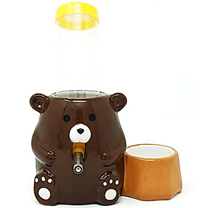 Wuko 2-in-1 Ceramic Leak Proof No Drip Water Bottle Holder with Food Bowl for Hamsters, Mice, Gerbils, & Small Animals, Brown, (HAM_2)