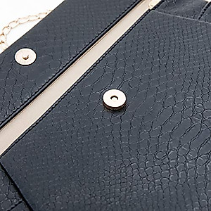 bys2mr Women's Clutch Purse Bags - Flat Envelope Python PU Leather Crossbody Evening Party Wedding Handbag with Chain Strap Black