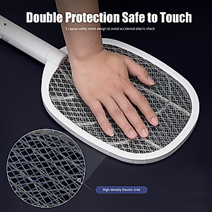 Lulu Home 2-in-1 Electric Bug Zapper Racket, 3000V High Voltage LED Lighted Handheld Mosquito Swatter with 3 Layer Safety Mesh, USB Charging Portable Fly Killer Racquet for Indoor Outdoor Use
