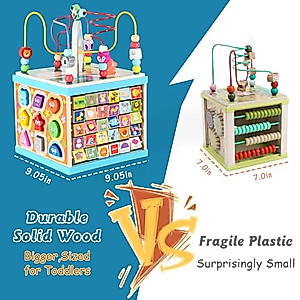 Qilay Wooden Activity Cube for Toddlers 1-3 (Large), 5 in 1 Multipurpose ABC-123 Abacus Bead Maze Shape Sorter | Early Educational Toy for Toddlers - First Birthday Present for Boys Girls
