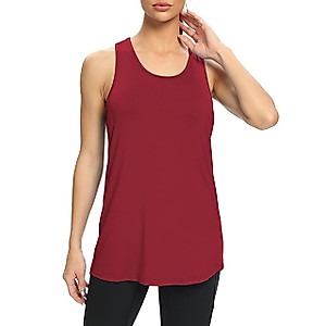 Bestisun Womens Tunic Workout Yoga Tops Tennis Running Shirts Long Athletic Tank Tops Racerback Tanks Yoga Clothes Workout Clothing Wine Red XXL