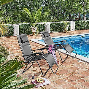 Greesum GS-OSZG00 Oversized Zero Gravity Chair, Folding Outdoor Patio Lounge Recliner with Movable Headrest, Black