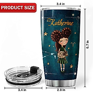 KOIXA Aries Zodiac Insulated Tumbler With Lid 20oz Cute Astrological Items For Teens Girls Stainless Steel Coffee Travel Cup Custom Name Birthday Mug Cute Astrology Gifts For Women