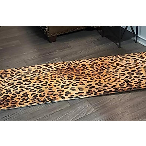 Leopard Print Long Runner Rug for Hallway,Cheetah Safari Wild Animals Tiger Skin Texure Wildlife,Area Rug Non-Slip Floor Carpet for Bedroom Indoor Doormat Entrance Door Mat Washable Kitchen Mat,Orange