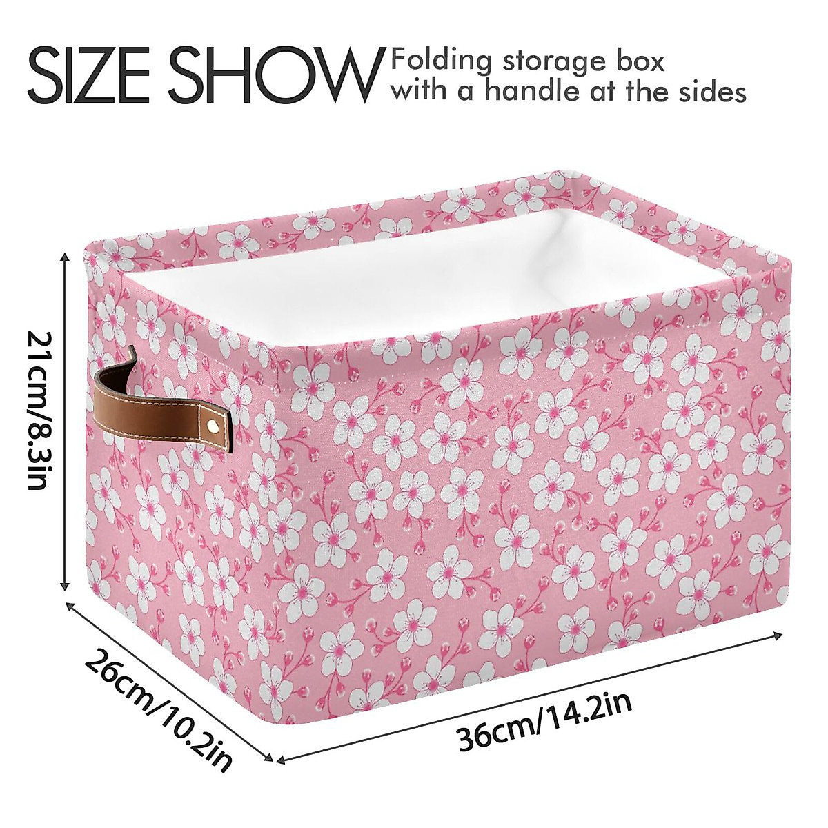 White Pink Cherry Blossom Storage Basket Bins Foldable Laundry Hamper Toy Storage Bins Box Organizer for Bedroom Office Clothes Pet Nursery Living Room,2 pcs