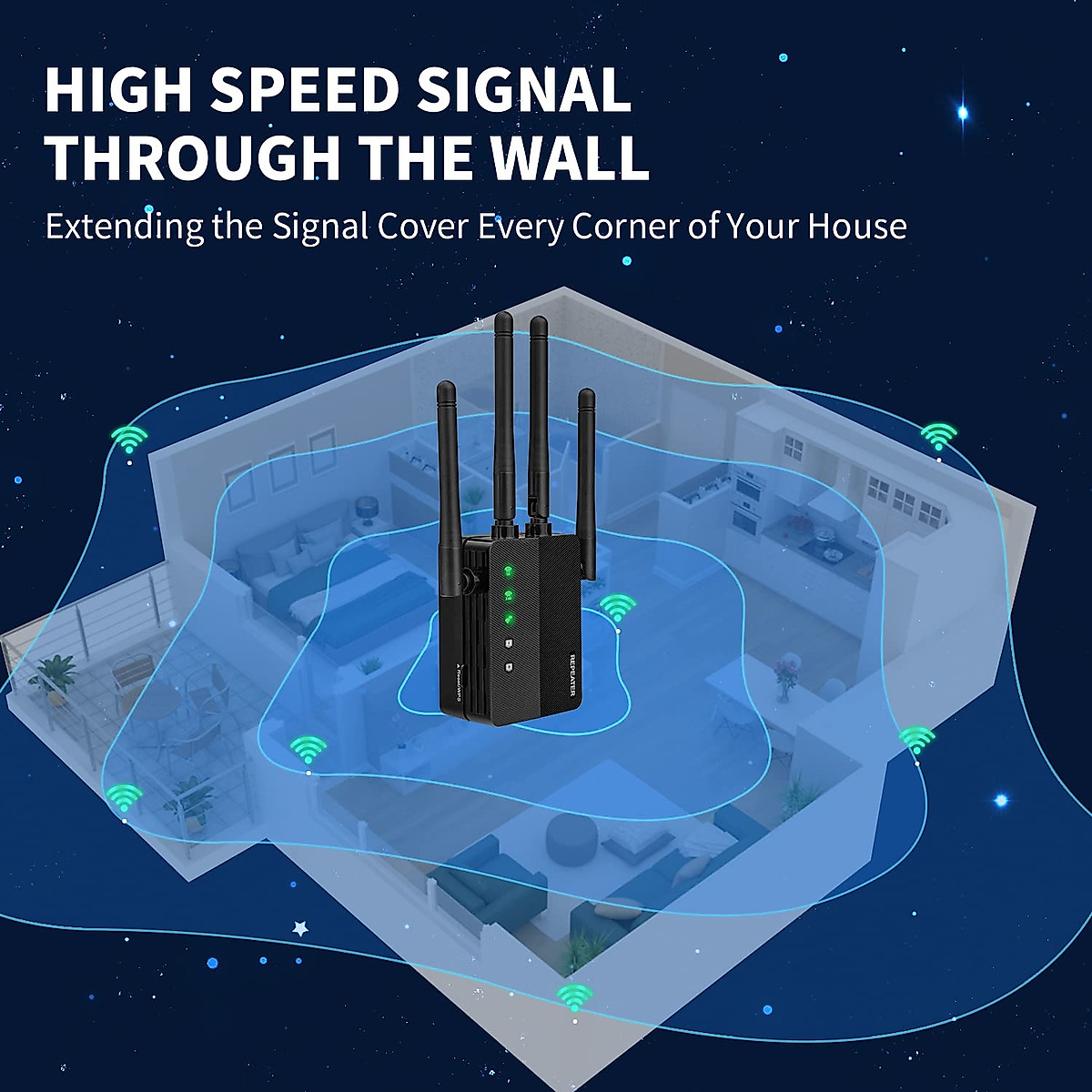 Asnrc WiFi Extenders Signal Booster for Home,Cover Up to 9882 Sq.ft & 45 Devices,5G 1200Mbps Dual Band WiFi Booster Repeater,Internet Booster,Ethernet Port & Access Point,Easy Setup