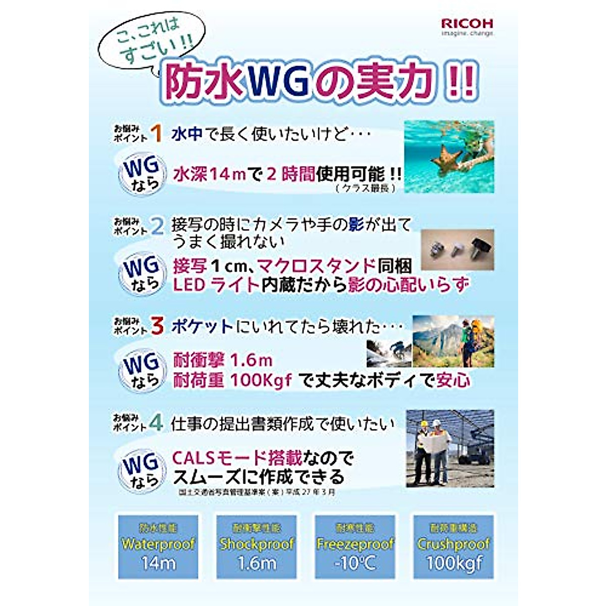 RICOH Waterproof Digital Camera WG-60 Red 14m Withstand Shock 1.6m Cold -10 ? RD 03831