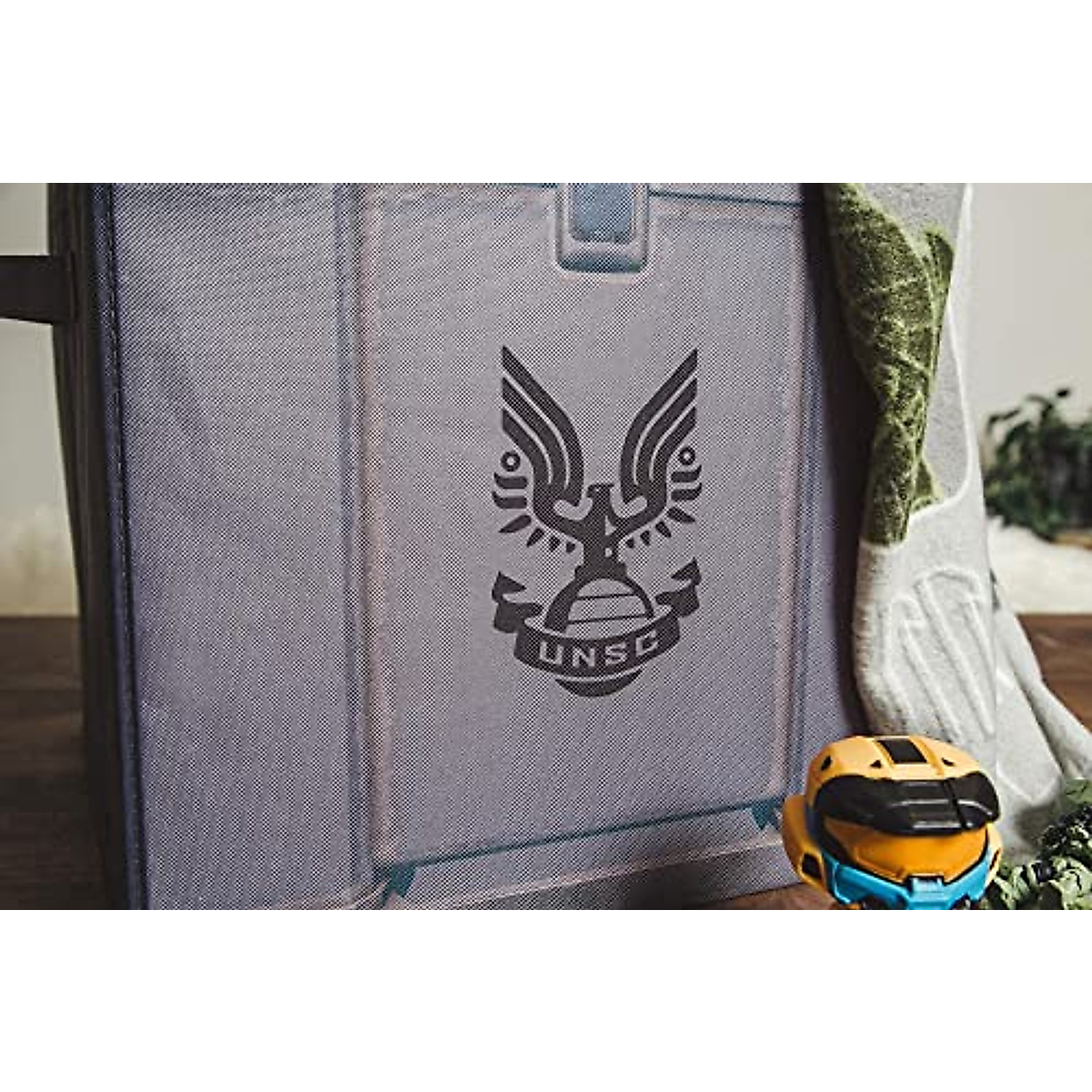 Ukonic Halo Ammo Crate 15-Inch Storage Bin Cube Organizer with Lid and Handles | Cubby for Closet, Shelves, Toys | Fabric Basket Container, Home Decor for Playroom | Video Game Gifts and Collectibles